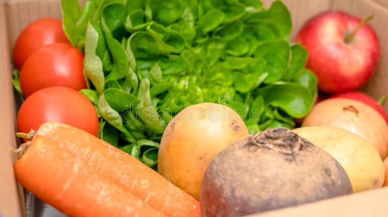 Fresh Fruits and Vegetables . Vegetables Box, Delivery Box Stock Photo ...