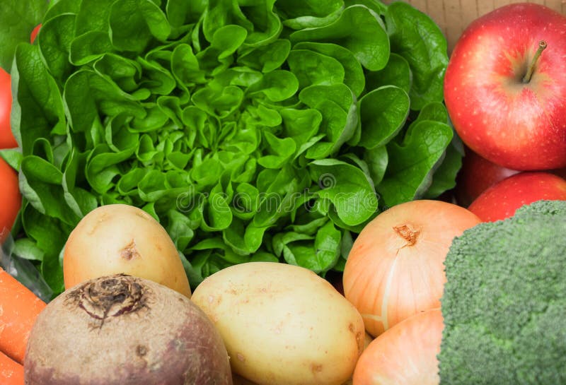 Fresh Fruits and Vegetables . Vegetables Box, Delivery Box Stock Photo ...