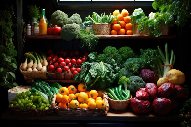 Fresh Fruits and Vegetables on the Counter in the Store Stock ...