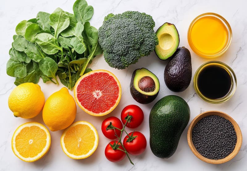 Fresh Fruits and Vegetables Displayed in Order of Color Sequence Stock ...