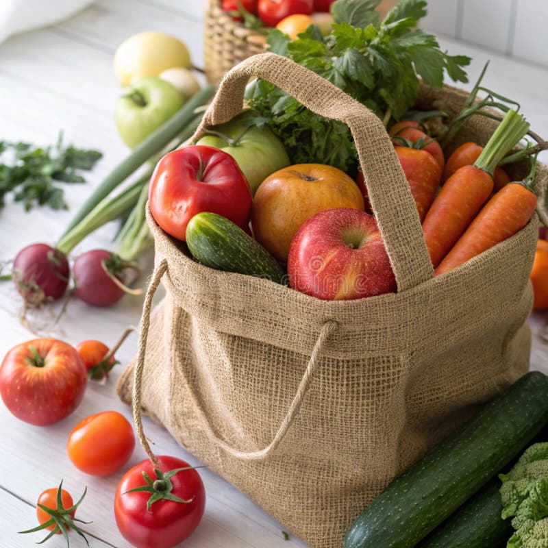 Fresh Fruits and Vegetables on Sack Stock Photo - Image of nature ...