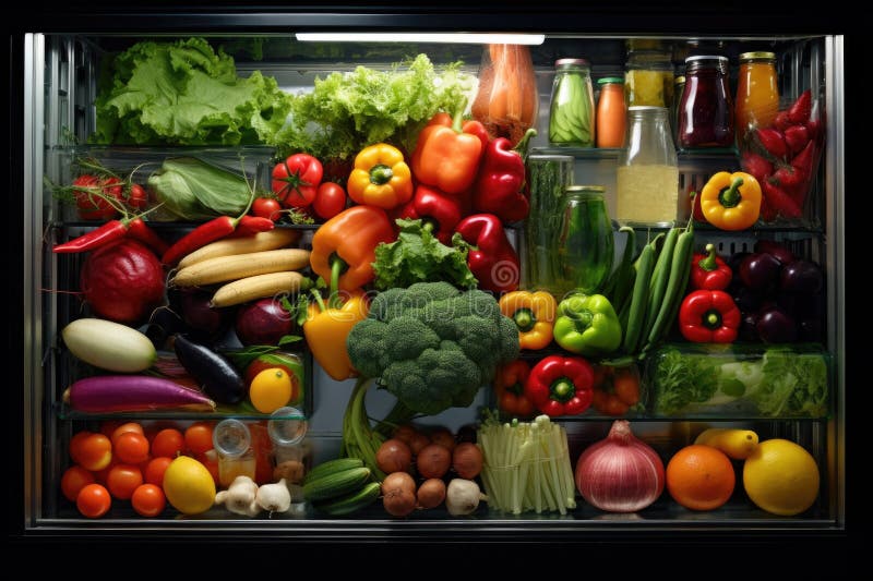Fresh Fruits and Vegetables in a Sparkling Clean Fridge Stock ...