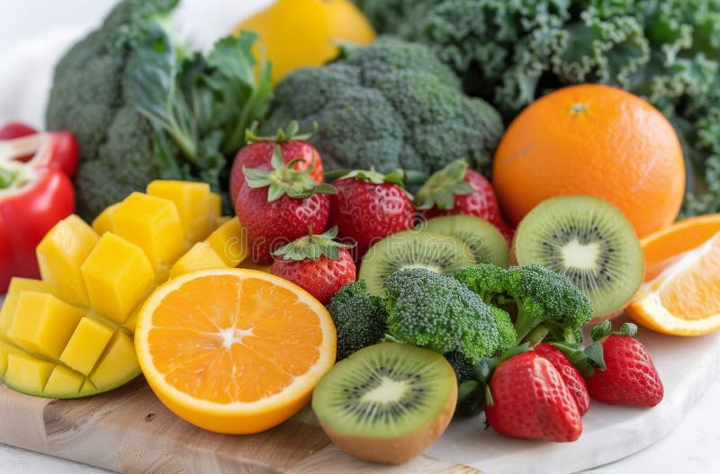 Fresh Fruits and Vegetables on White Background Stock Photo - Image of ...