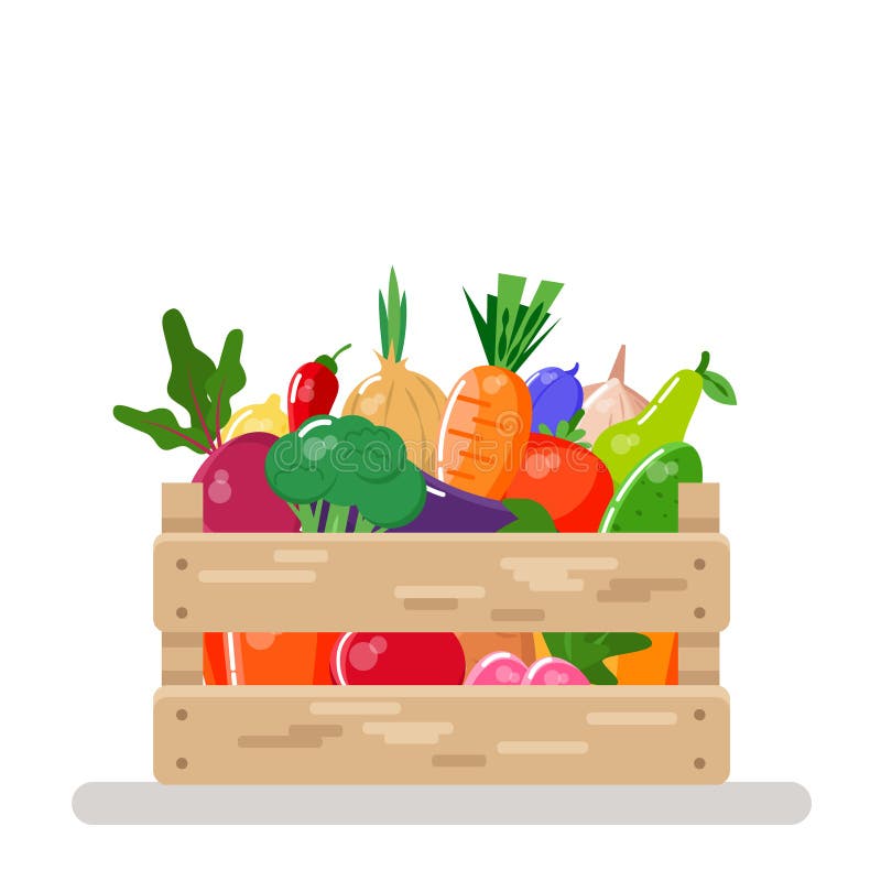 Fresh Fruits and Vegetables in a Wooden Box. Stock Vector ...
