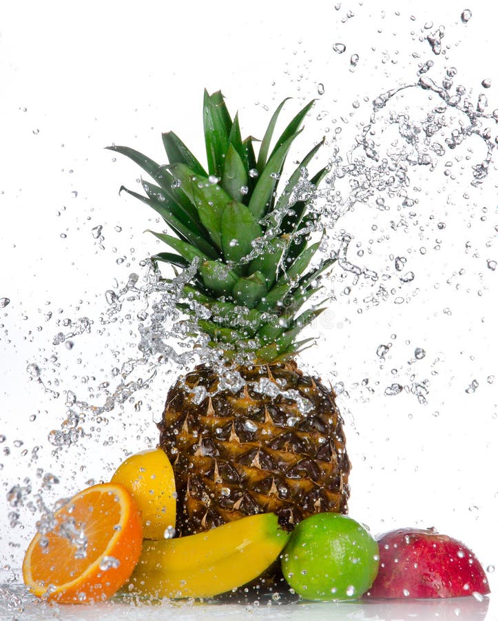 Fresh Multi Fruits Splashing into Blue Clear Water Splash Healthy Food ...