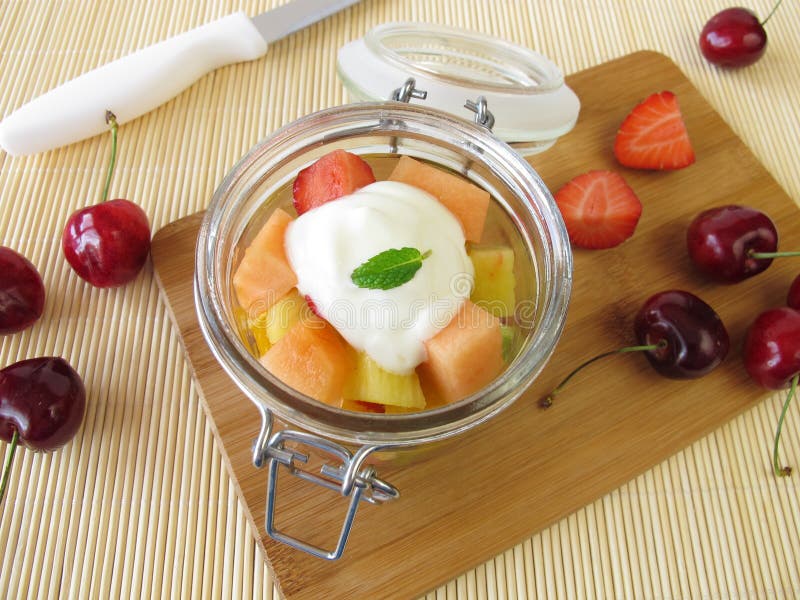 Fresh fruits with yogurt stock photo. Image of fruits - 43624218