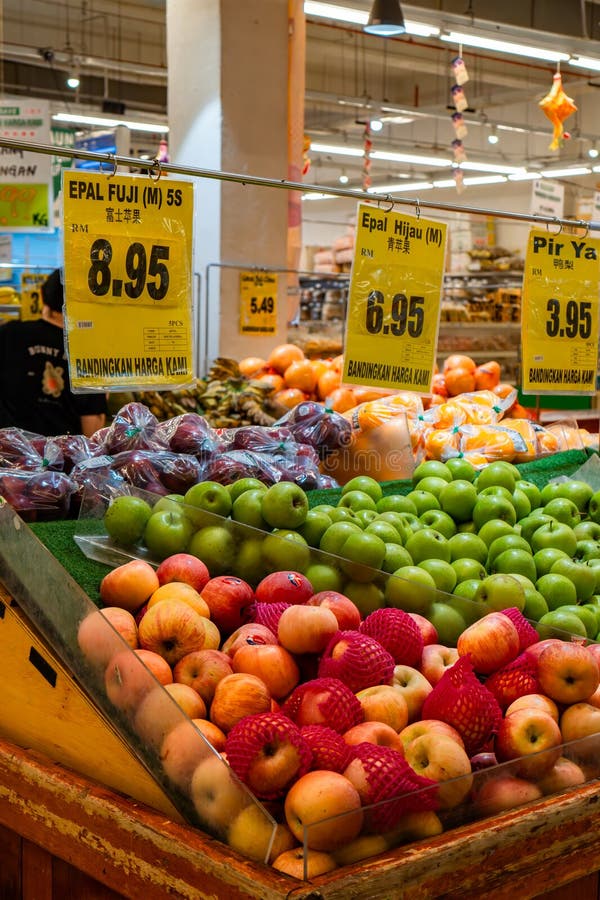 Fresh Fuji Apple and Green Apple in Econsave Kampar Editorial Stock ...