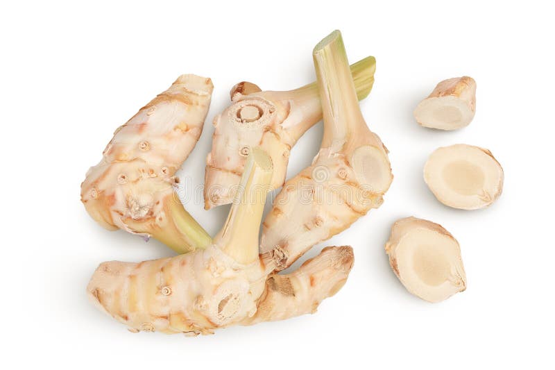 Fresh Galangal Root with Slices Isolated on White Background with ...
