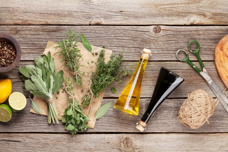 Fresh Garden Herbs and Condiments Stock Image - Image of olive ...