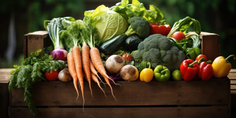 Fresh Garden Vegetables in Rustic Wooden Box. Collection of Fresh ...