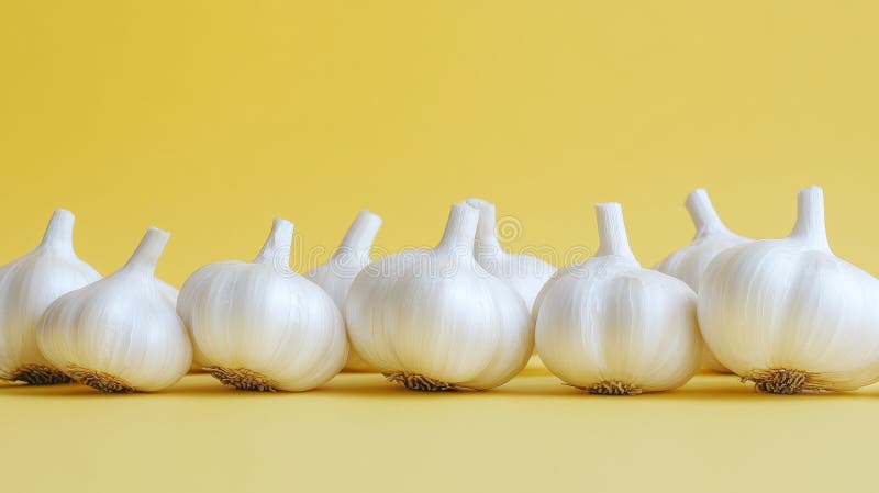 Fresh Garlic Bulbs on Vibrant Yellow, Culinary Backdrop, Aromatic ...