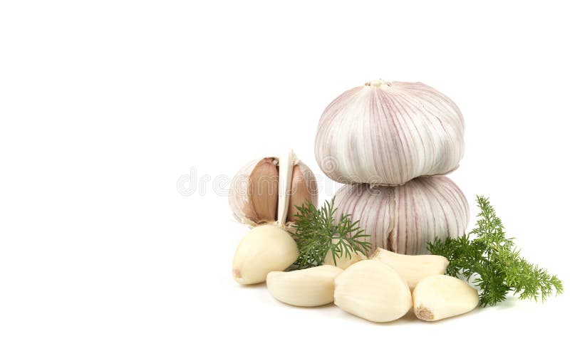 Fresh Garlic in Heads and Divided into Teeth on a White Isolated ...