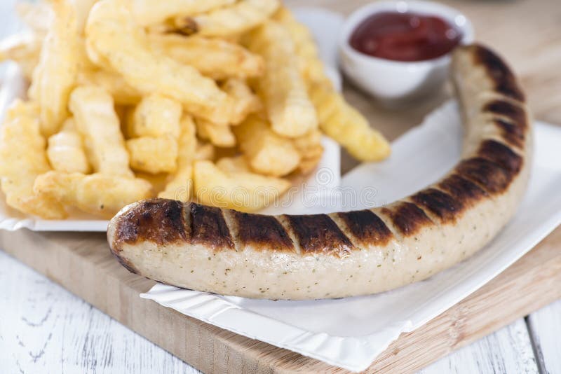 Fresh German Bratwurst stock photo. Image of meal, detail - 34477302