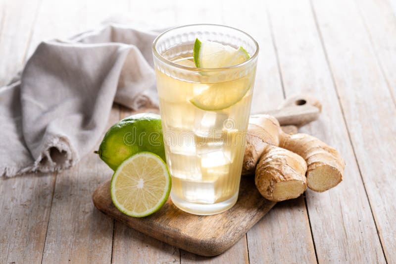 Fresh Ginger Ale Drink in Tall Glass Stock Image - Image of table ...