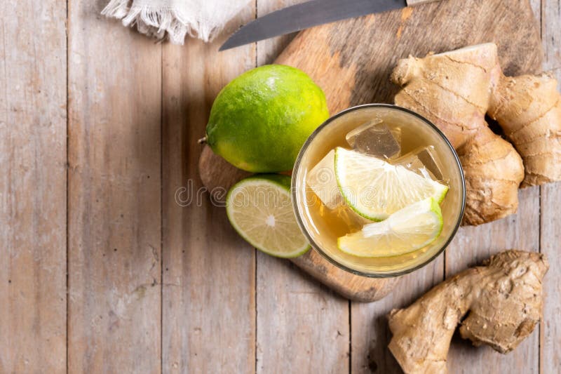 Fresh Ginger Ale Drink in Tall Glass on Wooden Table Stock Image ...