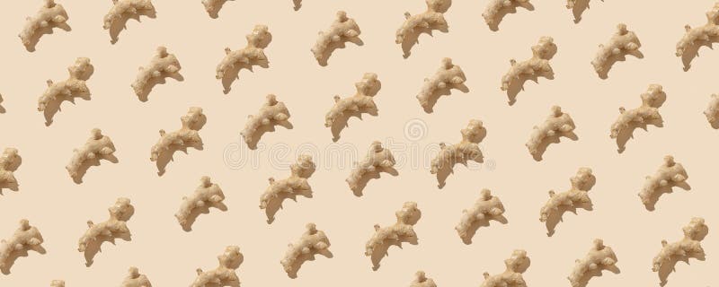 Fresh Ginger in Pattern on the Beige Pastel Background. Top View Stock ...