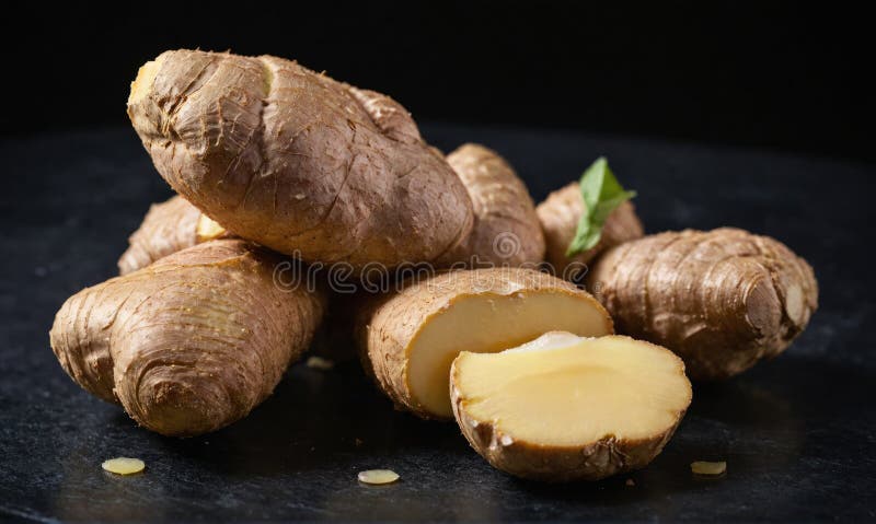 Fresh Ginger Root on a Black Surface Stock Photo - Image of black ...
