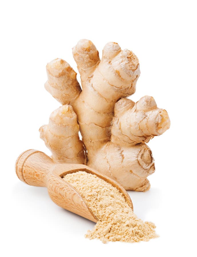Fresh Ginger Root and Dry Powder Isolated on White Stock Image - Image ...