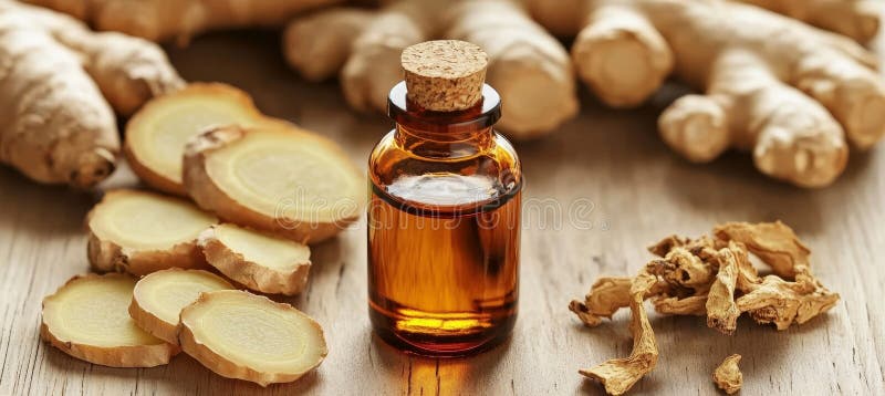 Fresh Ginger Root Essential Oil, Selective Focus. Sliced Peeled Fresh ...
