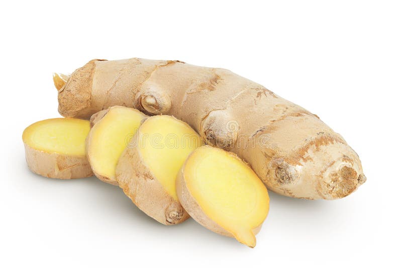 Fresh Ginger Root and Slices in Wooden Bowl Isolated on White ...