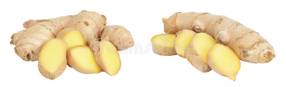 Fresh Ginger Root and Slices Isolated on White Background Stock Photo ...