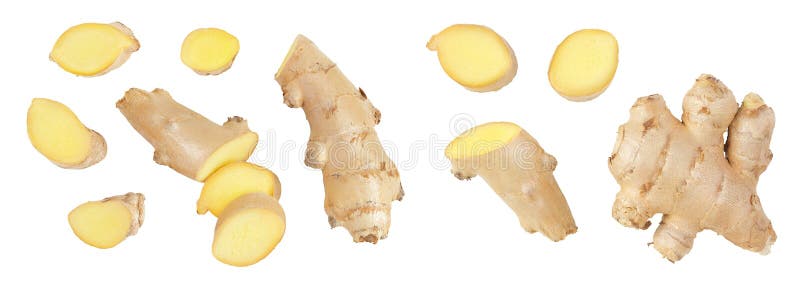 Fresh Ginger Root and Slices Isolated on White Background Stock Image - Image of path, closeup ...