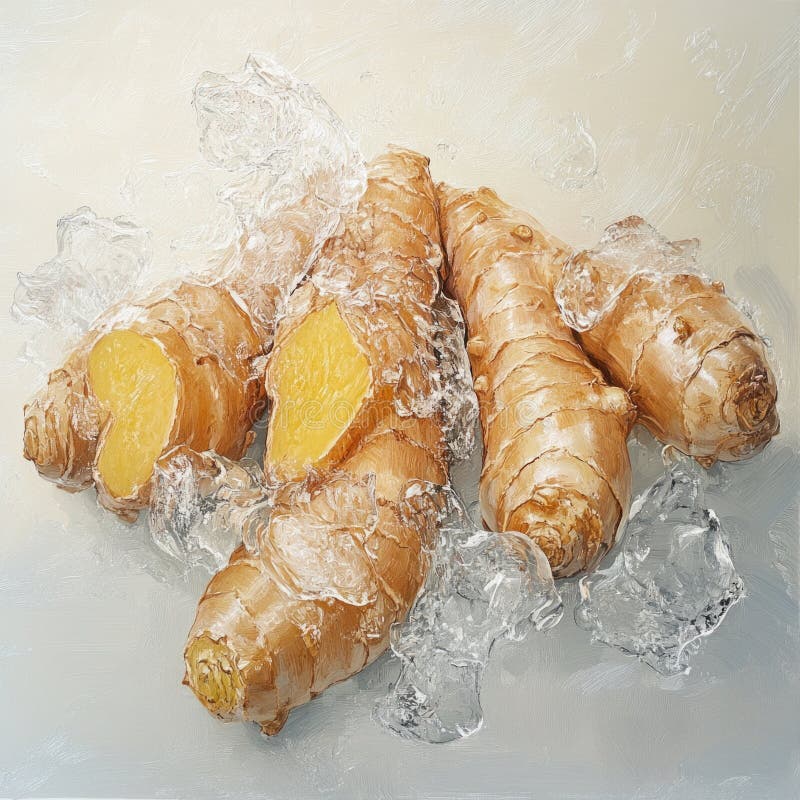 Fresh Ginger Roots with Ice Glazed Texture Displaying Natural ...