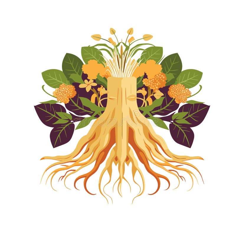 Fresh Ginseng Root Flat Illustration Herbal Medicine Stock Vector ...