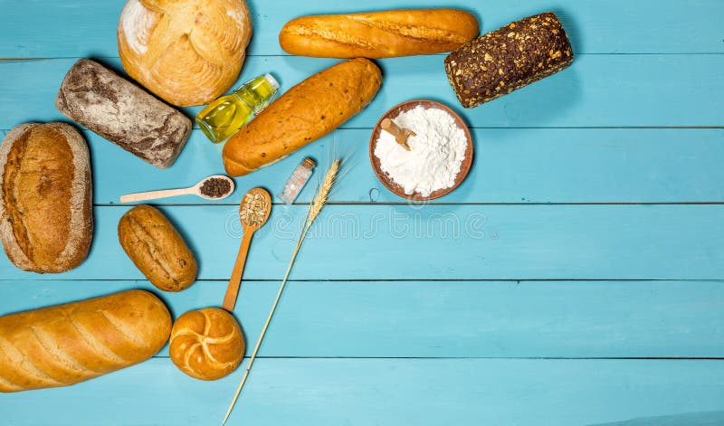 Fresh Gluten Free Bread on Blue Background Stock Photo - Image of ...