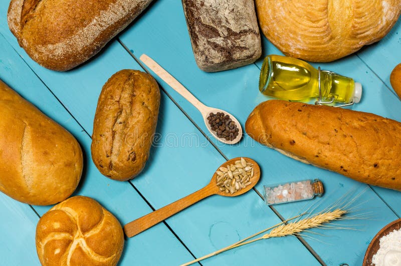 Fresh Gluten Free Bread on Blue Background Stock Photo - Image of ...