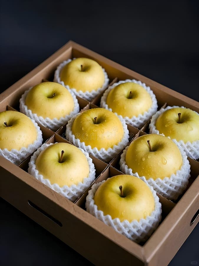Fresh Yellow Apples are in the Box Stock Photo - Image of freshness ...