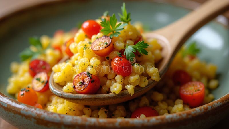 Fresh Golden Couscous with Roasted Vegetables on Rustic Plate Stock ...