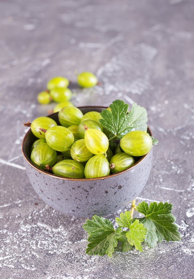 Fresh Gooseberry in Gray Bowl on a Table Stock Image - Image of fruit ...
