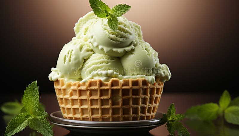 Fresh Gourmet Ice Cream, a Sweet Indulgence on a Wooden Table Generated ...