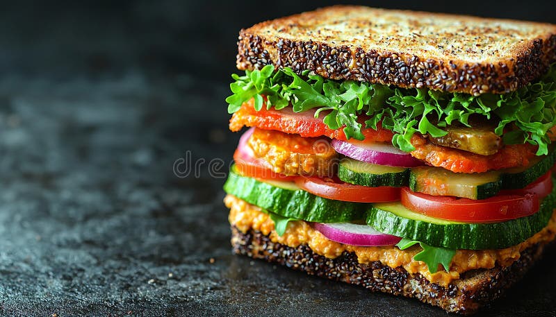 Fresh Gourmet Meal with Grilled Sandwich on Rustic Plate Generated by ...