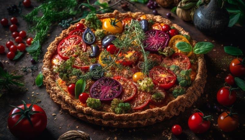 Fresh Gourmet Meal Homemade Rustic Pizza on Wood Generated by AI Stock ...