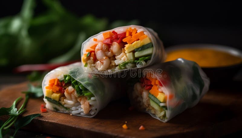 Fresh Gourmet Meal Rolled Up Spring Roll with Healthy Vegetables ...