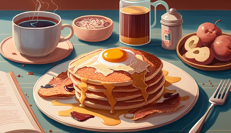 Fresh Gourmet Pancake Stack and Coffee Refreshment ,generative AI Stock ...