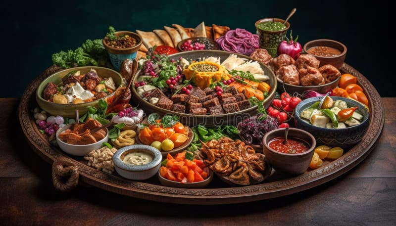 Fresh Gourmet Salad on Rustic Wooden Plate Generated by AI Stock ...