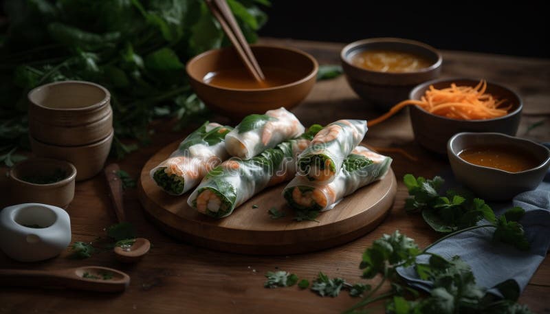 Fresh Gourmet Spring Rolls with Healthy Vegetable and Meat Filling ...