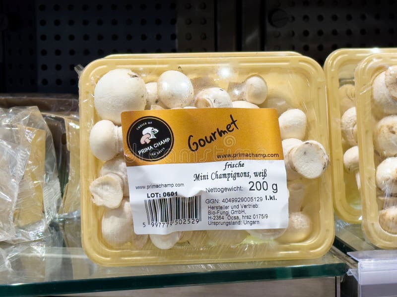 Fresh Gourmet White Mushrooms Plastic Packaging Store Shelf Stock ...