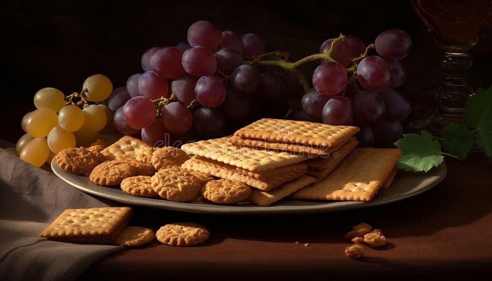 Fresh Grape Biscuit Snack on Rustic Wooden Table, Indulgent Refreshment ...