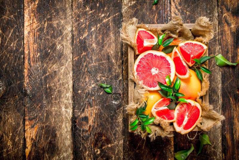 Fresh Grapefruit in an Old Box. Stock Image - Image of leaves, group ...