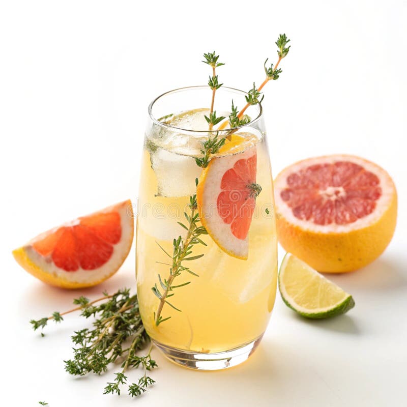 Fresh Grapefruit Thyme Lemonade Isolated on White Background Stock ...