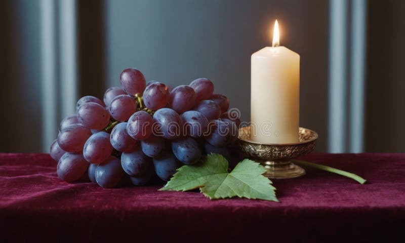 Fresh Grapes with a Candle on an Elegant Table Setting Create a Serene ...