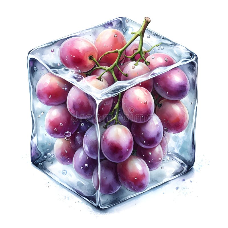 Fresh Grapes Frozen in Ice Cube, Refreshing Summer Concept Stock ...