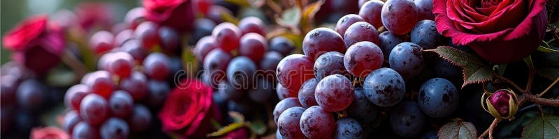 Fresh Grapes and Red Roses in a Vibrant Garden Setting Stock Photo ...