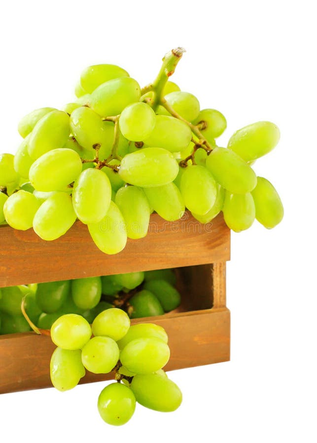 Fresh White Grapes In A Wooden Box On A White Background Stock Image ...