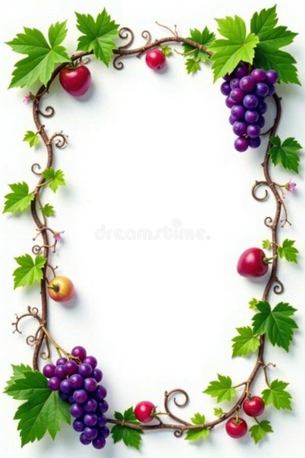Fresh Grapevine Border with Leaves Fruit, White Background, Border ...