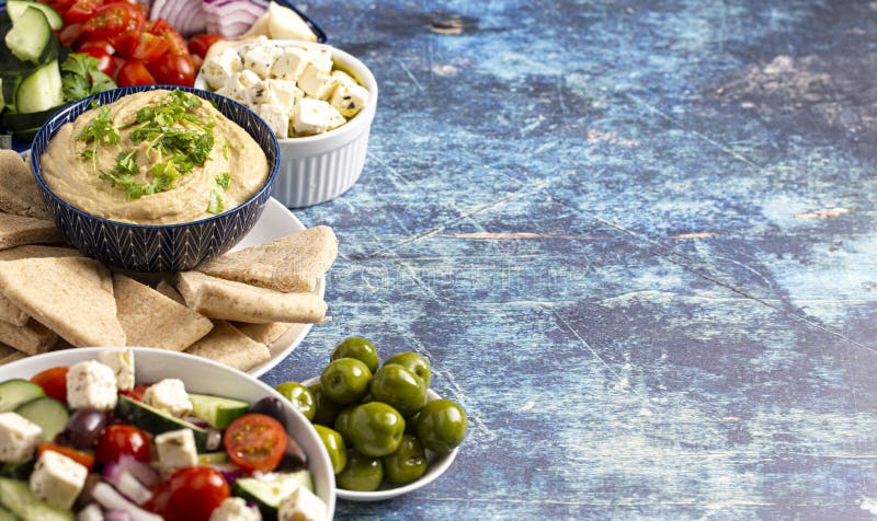 Fresh Greek Food on a Rustic Wooden Background Stock Image - Image of ...